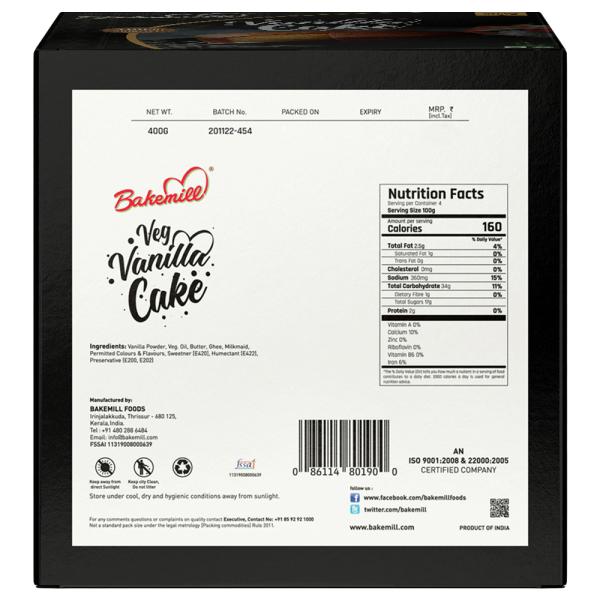 Bakemill Veg. Vanilla Cake 400 g (Carton) | Basket Hunt